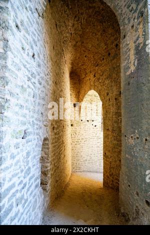 Part of ruins of arch-shaped structure of Ottoman architecture at Gjirokaster castle ...