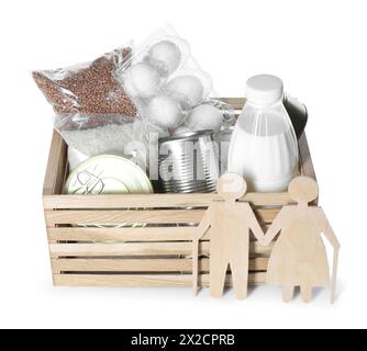 Donation box with food products isolated on white Stock Photo - Alamy
