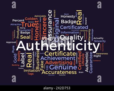 Authenticity word cloud template. Certified concept vector background ...