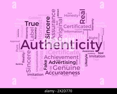 Authenticity word cloud template. Certified concept vector background ...