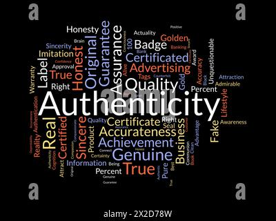 Authenticity word cloud template. Certified concept vector background ...