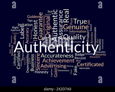 Authenticity word cloud template. Certified concept vector background ...