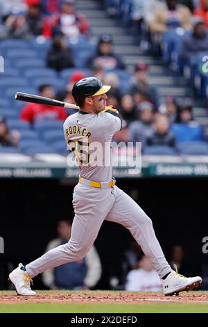 Oakland Athletics designated hitter Brent Rooker (25) gets ready to ...