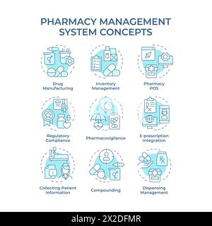 Pharmacy management system soft blue concept icons Stock Vector Image ...