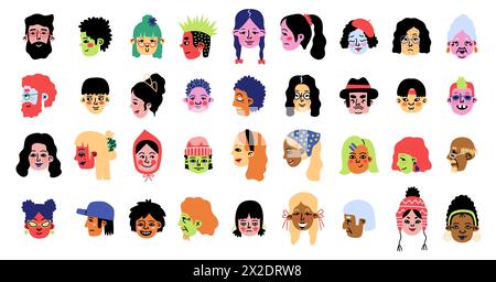 Full face and profile women portraits. Abstract female characters ...