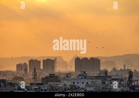 Aerial Sunset view of Karachi City. Karachi. Building and landmark ...