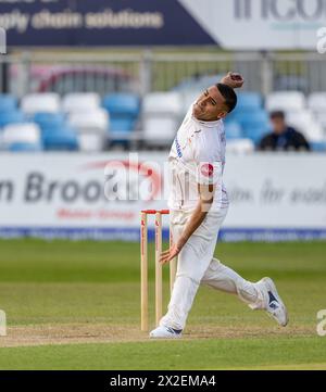 Ben Mike bowling for Leicestershire in a Vitality County Championship ...