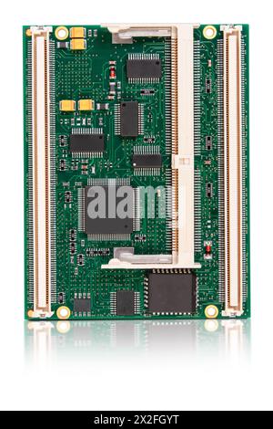 Close-up of an embedded CPU module, processor and DRAM module with ...