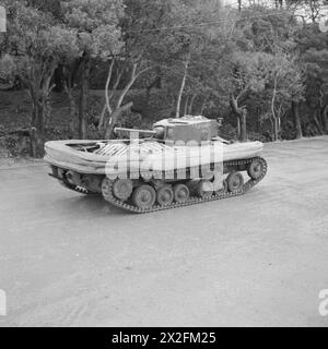 A DD Tank of the 79th Armoured Division displays an entry hole from a ...