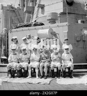 Crew members of HMS Suffolk, a cruiser in Admiral Somerville's Eastern ...