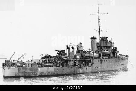 HMS Britomart, a Royal Navy minesweeper launched in 1938, operates in ...
