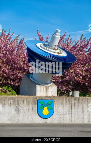 Birr, Switzerland - April 4, 2024: Industrial Alstom gas turbine as a ...