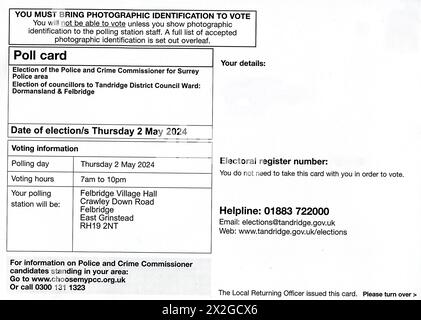 Poll Card or Polling Card for the 2024 general election in the ...
