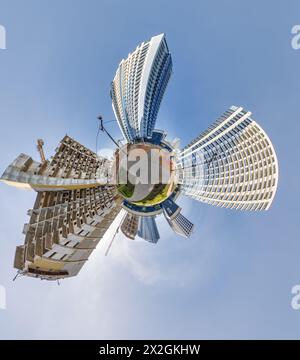 abstract swirling tiny planet spherical panorama of multi-storey ...