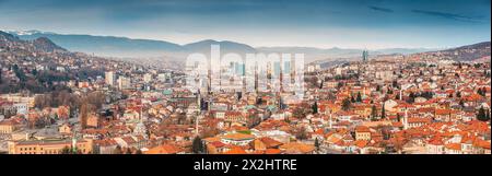 Aerial views of the Old Town of Sarajevo, Bosnia and Herzegovina, seen ...