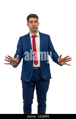 vertical businessman he extends his hands forward and downward in ...