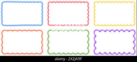 Set of rectangle frames with wavy edges. Rectangular frameworks with scallop borders. Mirror ...