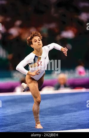 Kerri Strug (USA) competing in the the floor exercise in the women's ...