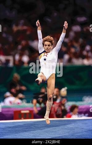 Kerri Strug (USA) competing in the the floor exercise in the women's ...