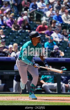 Seattle Mariners center fielder Julio Rodriguez fields a single hit by ...