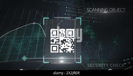 Image of qr code and scope scanning over neon lines on black background ...