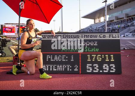 Ines Lopez of Arizona State wins the women's discus throw with a throw ...