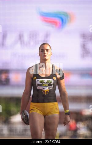 Ines Lopez of Arizona State wins the women's discus throw with a throw ...