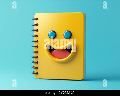 Smilie face note book emoji 3d render happy Stock Photo - Alamy