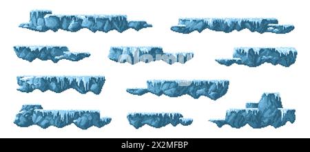Pixel art ground platform set. Cave land and game props. Retro 8-bit ...