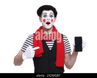 Mime artist pointing isolated on white background Stock Photo - Alamy
