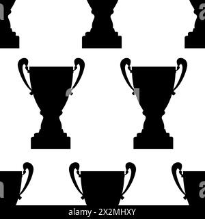 Winner trophy cup seamless pattern. Black simple silhouette texture ...
