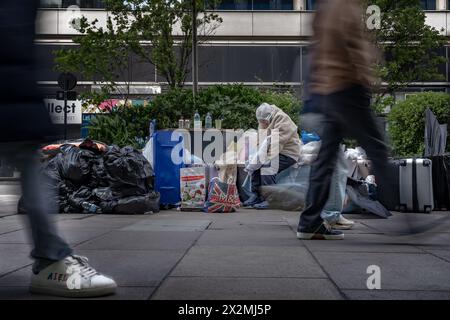 A homeless person and their belongings seen during the day on Oxford ...