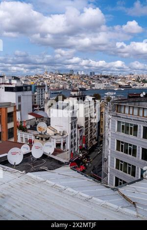A cityscape of the Pera district with the iconic Galata Tower in ...