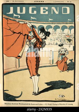 Spanish bullfighter or matador, 19th century. Torero in montera cap ...