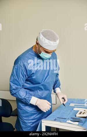An experienced medical professional is using a precision instrument to ...