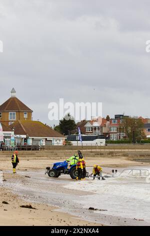 RNLI launching rescue craft Clacton on Sea Essex Stock Photo - Alamy