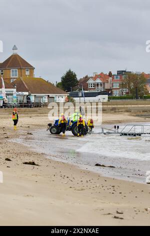 RNLI launching rescue craft Clacton on Sea Essex Stock Photo - Alamy