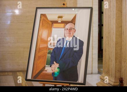 Former Stormont Assembly speaker Lord William Hay and his family stand ...