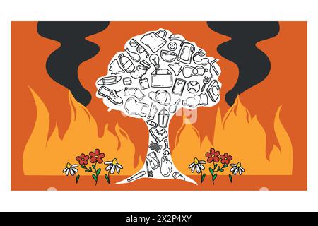Fire With Smoke Wildfire doodle icon hand drawn illustration Stock ...