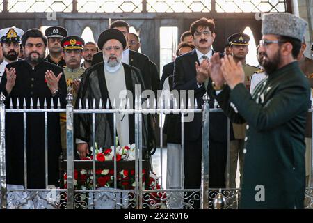 Karachi, Pakistan. 23rd Apr, 2024. Iranian President EBRAHIM RAISI (C ...