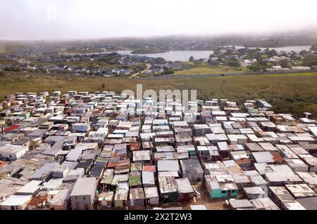 Aerial of township and wealthy houses in divided South Africa Stock ...