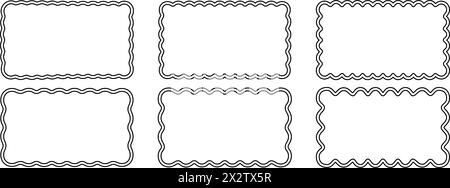 Rectangle frame with wiggly edges. Rectangular shape with scallop borders. Picture or mirror ...