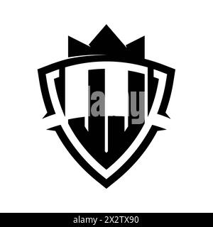 JJ Letter bold monogram with triangle curve shield shape with crown white and black background ...