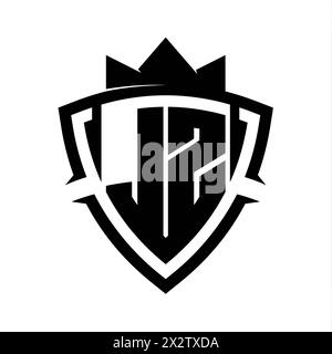 JZ Letter bold monogram with triangle curve shield shape with crown white and black background ...