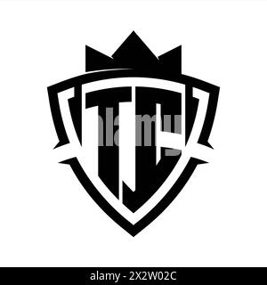 TC Letter bold monogram with triangle curve shield shape with crown white and black background ...