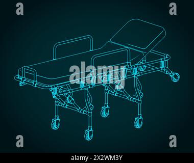 Stylized vector illustration of blueprints of stretchers for ambulances ...