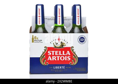 IRVINE, CALIFORNIA - 23 APR 2024: Two bottles of Stella Artois Liberte ...