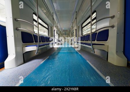 MYTISHCHI - APR 18: Inside to-be assembled metro coach in shop floor at ...