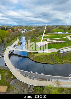Aerial view from drone of Stockingfield Bridge crossing the Forth and ...