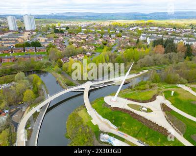 Aerial view from drone of Stockingfield Bridge crossing the Forth and ...